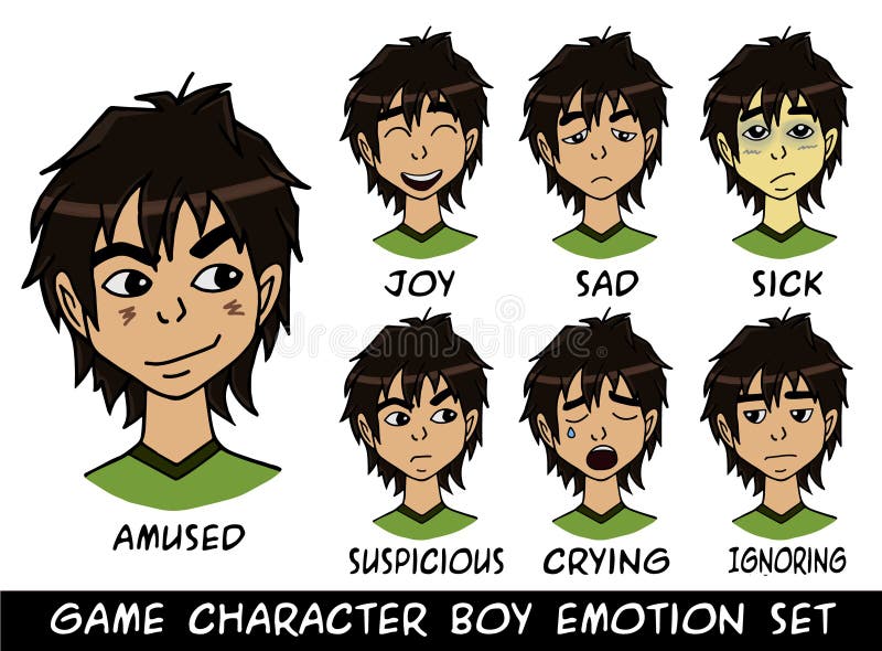 Game Character Boy Emotions Set Stock Vector - Illustration of head ...