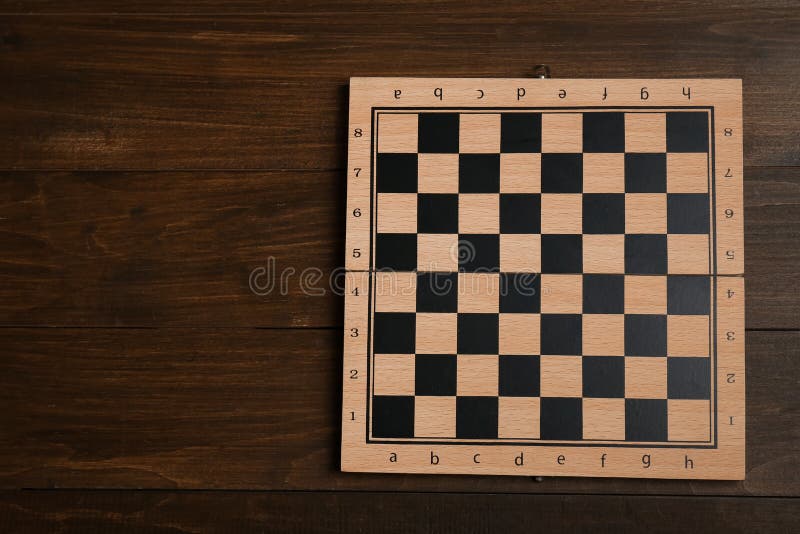 Game Checkerboard on Wooden Table, Top View. Space for Text Stock Photo ...