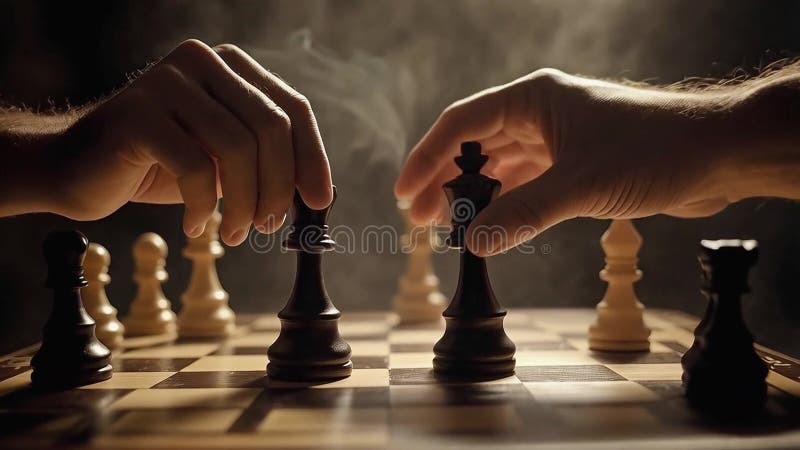 A Game of Chess, only the Hands are Visible, Placing the Pieces on the ...