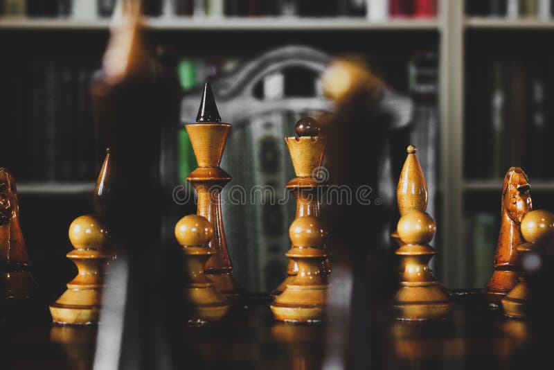Game of Chess. Wooden Chess Pieces. King and Queen on the Chess Table ...