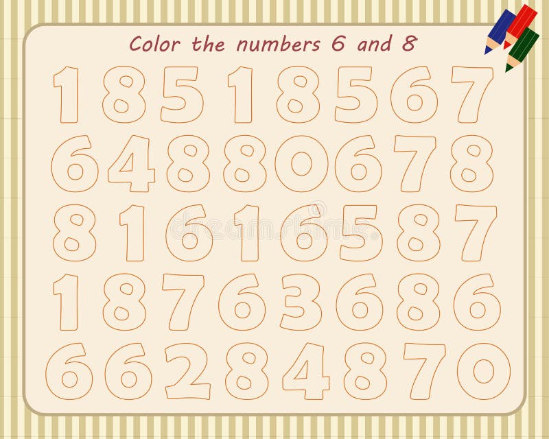 A Game for Children. Color the Numbers 6 and 8 Stock Vector ...