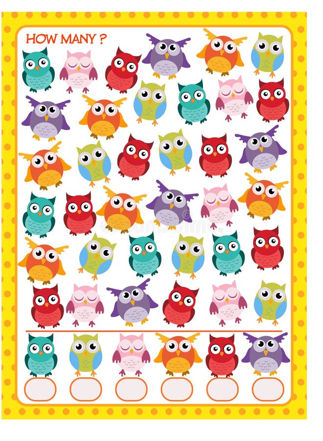 A Game for Children. Count How Many Owls Stock Vector - Illustration of ...