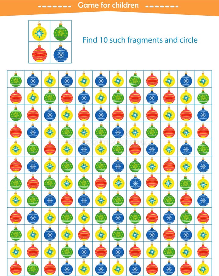 A Game for Children. Find the Christmas Tree Decorations Shown in the ...