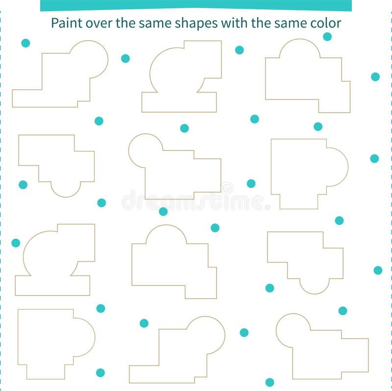 A Game for Children. Paint Over the Same Shapes with the Same Color ...