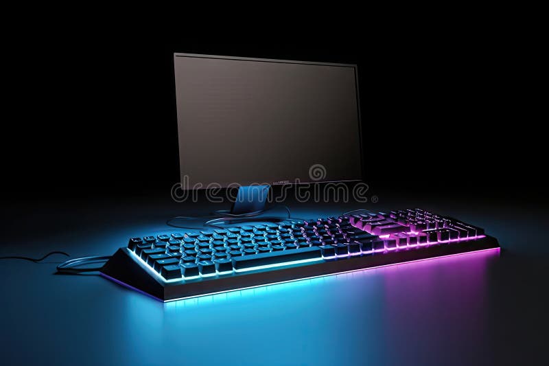 Game Computer Desktop Blue Lights Background, Modern PC Computer Mockup ...