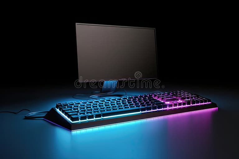 Game Computer Desktop Blue Lights Background, Modern PC Computer Mockup ...