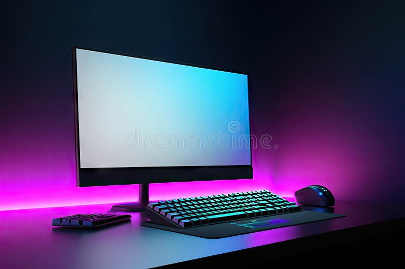 Game Computer Desktop Blue Purple Lights Background, Modern PC Computer ...