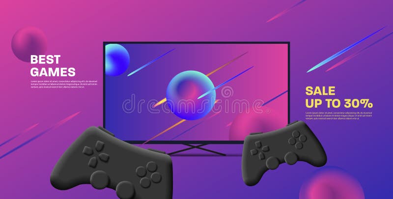 Game Console with Gamepads and Large Screen in Abstract Space ...