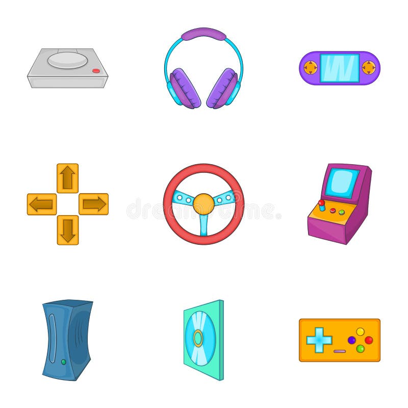 Game Console Icons Set, Cartoon Style Stock Vector - Illustration of ...