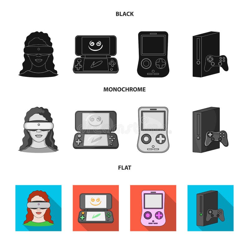 Game Console and Virtual Reality Black, Flat, Monochrome Icons in Set ...