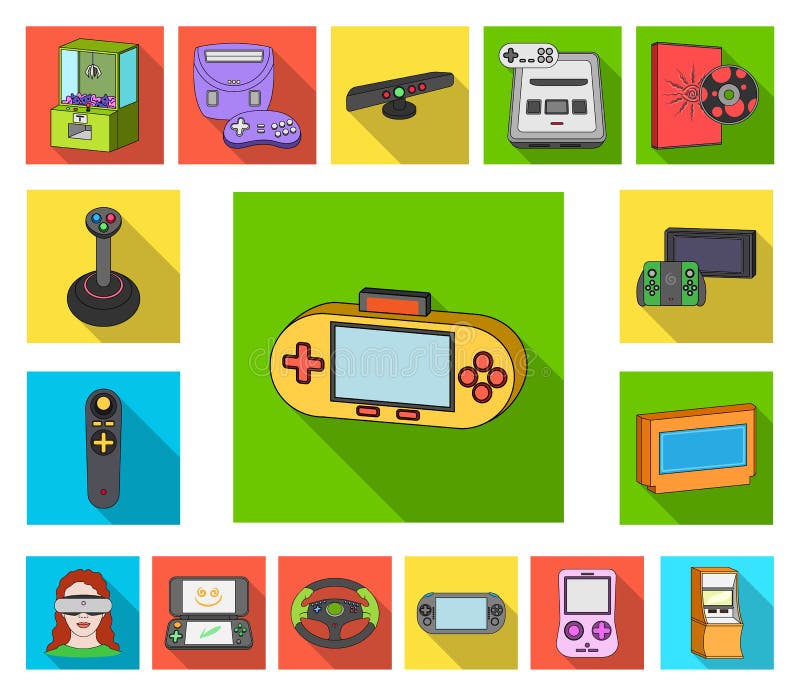 Game Console and Virtual Reality Flat Icons in Set Collection for ...