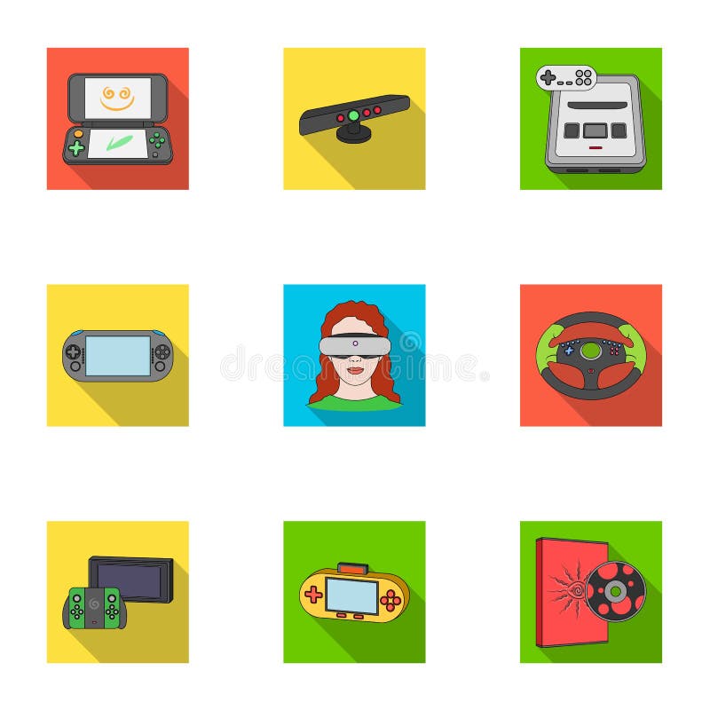 Game Console and Virtual Reality Flat Icons in Set Collection for ...