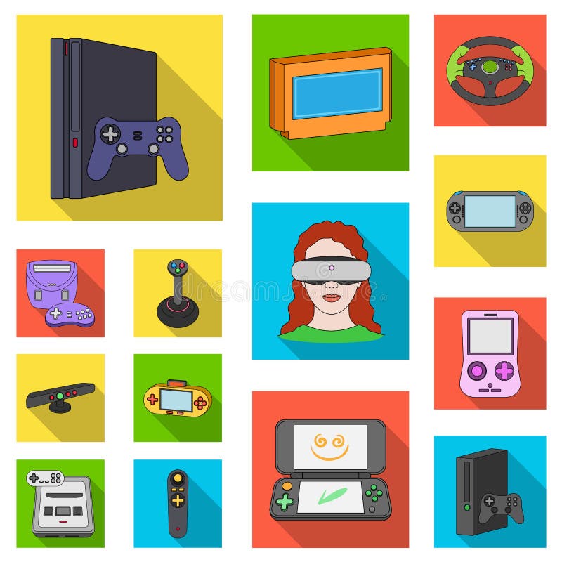 Game Console and Virtual Reality Flat Icons in Set Collection for ...