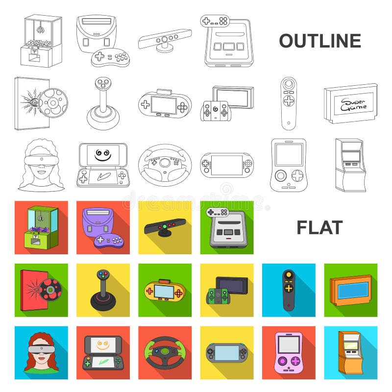 Game Console and Virtual Reality Flat Icons in Set Collection for ...