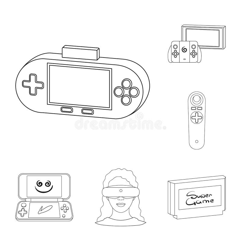 Game Console and Virtual Reality Outline Icons in Set Collection for ...