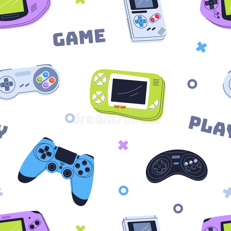 Game Consoles, Joysticks, Seamless Pattern Design. 90s Gamepads, Play ...