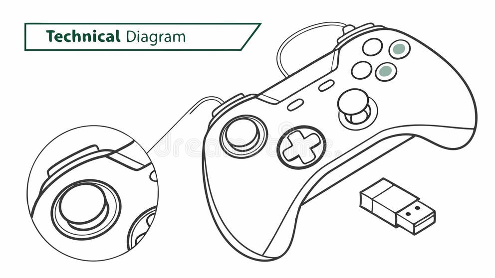 Game Controller and Accessories Technical Diagram. Gaming Vector Line ...