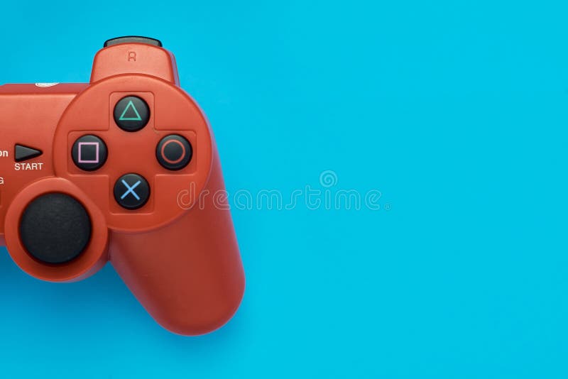 Game Controller on Blue Background Top View Stock Image - Image of ...