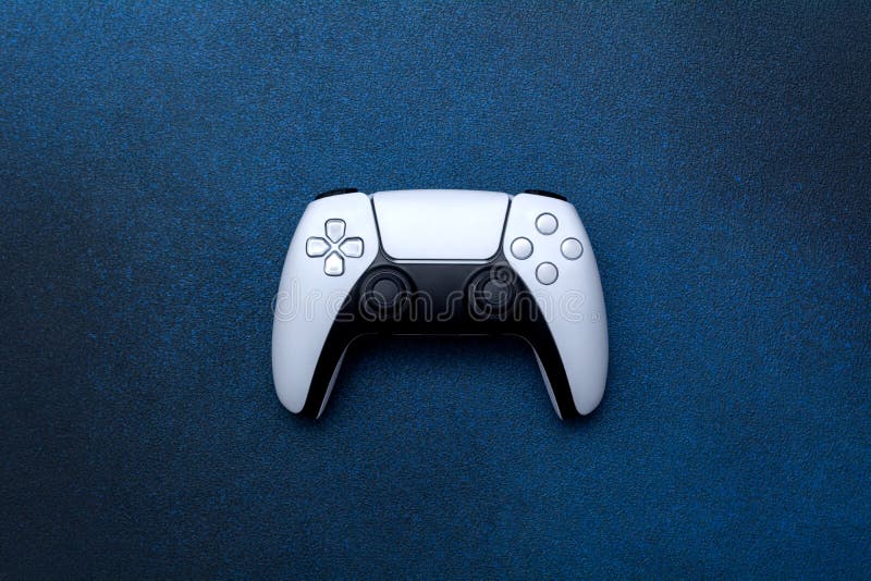 Game Controller on a Blue Background. White Joystick for Computer Games ...
