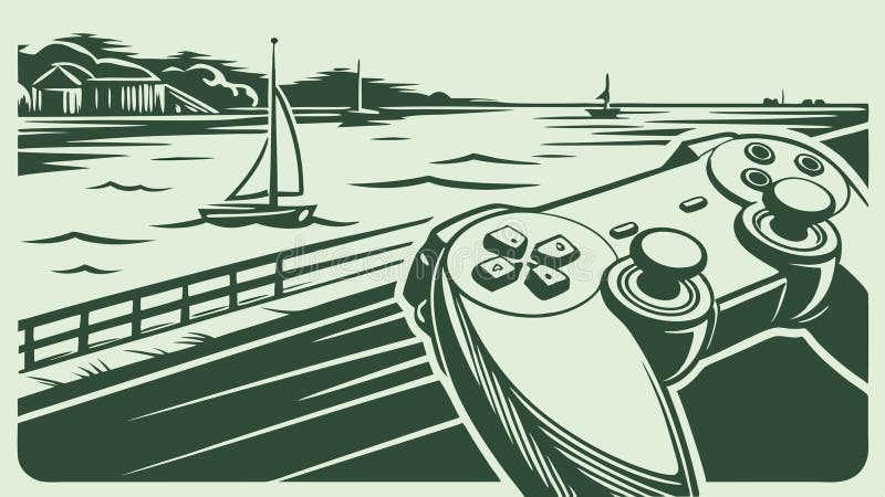 Game Controller on Bridge with Boats, Vector Design Generative AI Stock ...