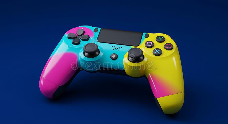 Game Controller with a Colorful Design Featuring Blue, Pink, and Yellow ...