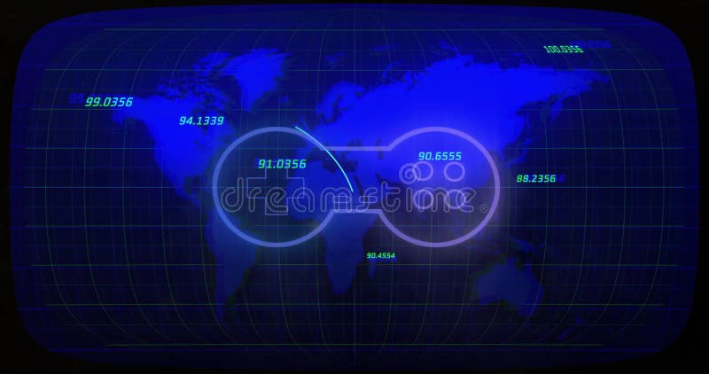 Game Controller and Coordinates Image Over World Map with Blue Grid ...