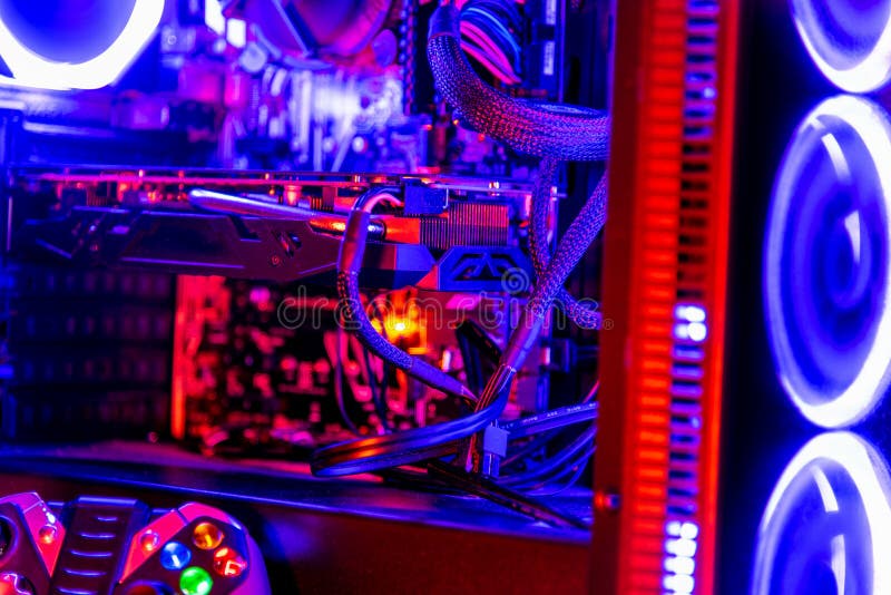 Game Controller and Desktop Computer with RGB Lights Stock Image ...
