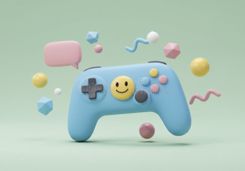Game Controller Floating with Shapes on Light Green Background Stock ...