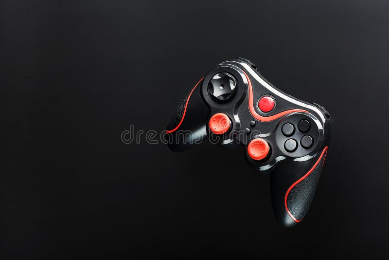 Black Game Controller Gamepad with Pink Buttons on Black Background ...