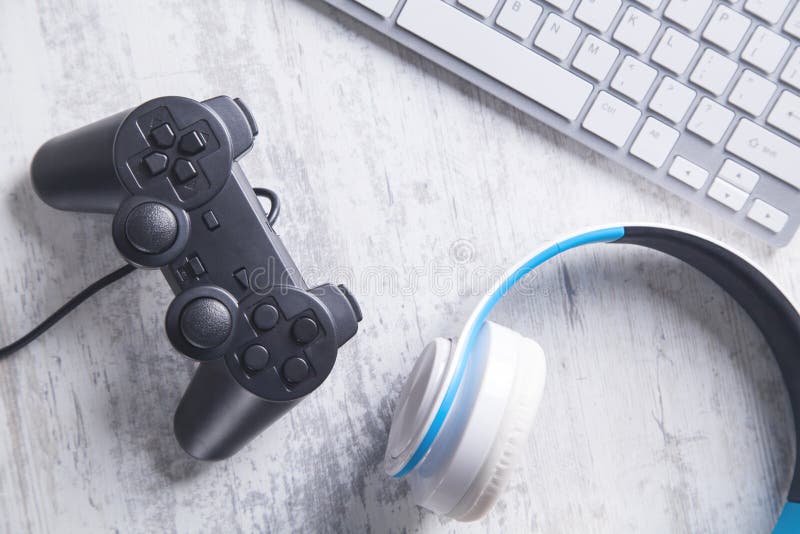 Game Controller with Headphones and Computer Keyboard Stock Photo ...