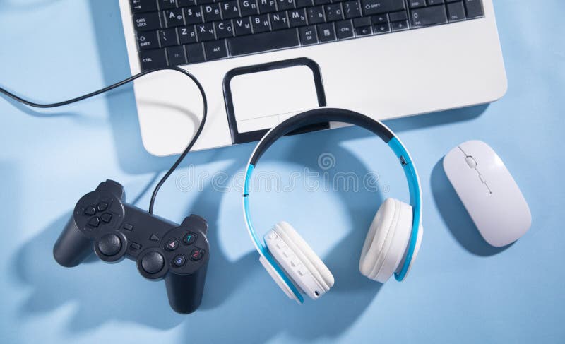 Game Controller with Headphones, Mouse and Computer Keyboard Stock ...