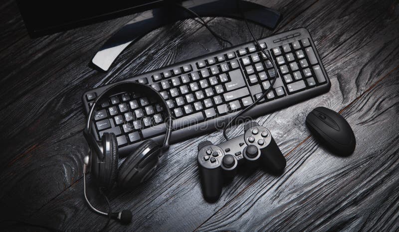 Game Controller with Headphones, Mouse and Computer Keyboard Stock ...