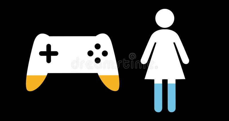 Game Controller Icon Next To Female Symbol on Black Background Stock ...