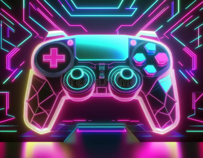 Game Controller Neon Controller on Dark Background. Modern Gaming ...