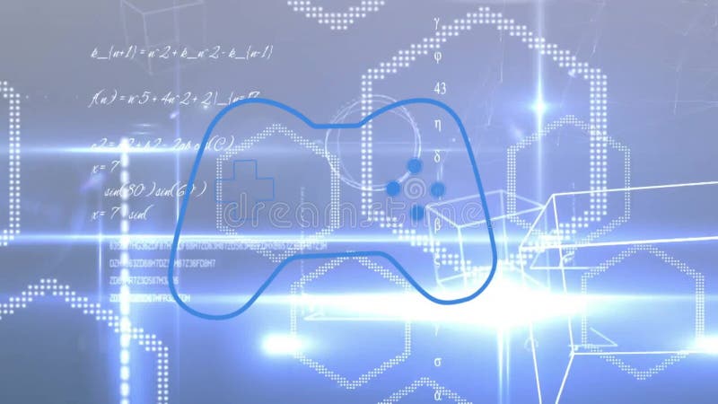Game Controller Outline with Animation Over Digital Hexagons and ...