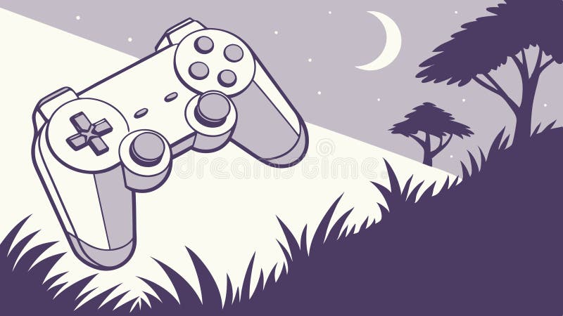 Game Controller in Savanna Under Crescent Moon, Vector Design ...