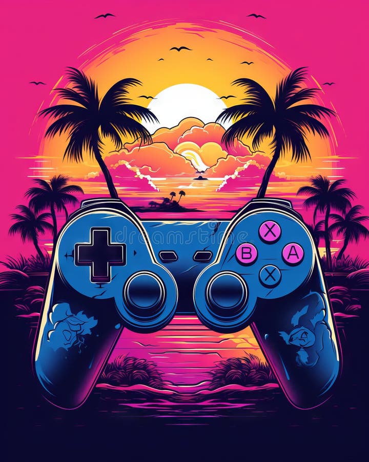 Game Controller at Sunset T-Shirt Design: Synthwave Style Stock ...