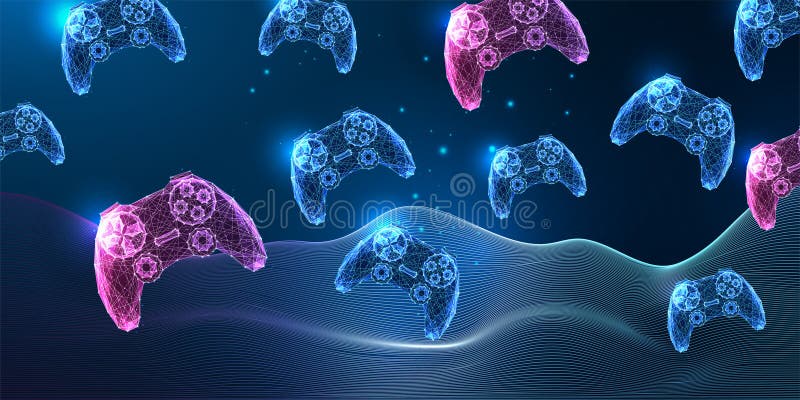 Game Controllers Banner on Dark Blue Background Highlights Modern ...