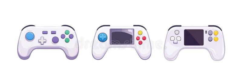 Game Controllers Collection, Three Distinct Designs, Colorful Buttons ...