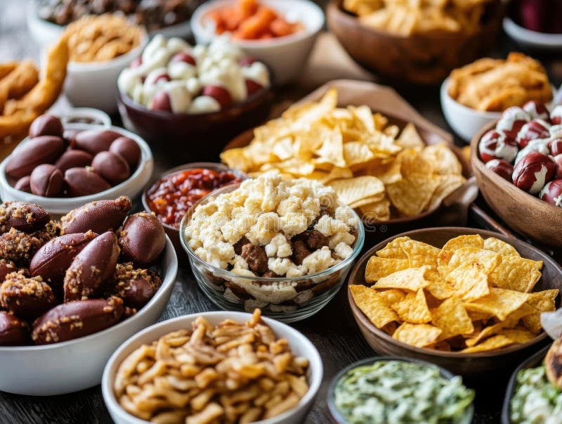 Game Day Snack Spread, Party Food Ideas Stock Illustration ...