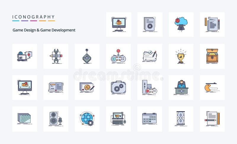 25 Game Design and Game Development Line Filled Style Icon Pack. Vector ...