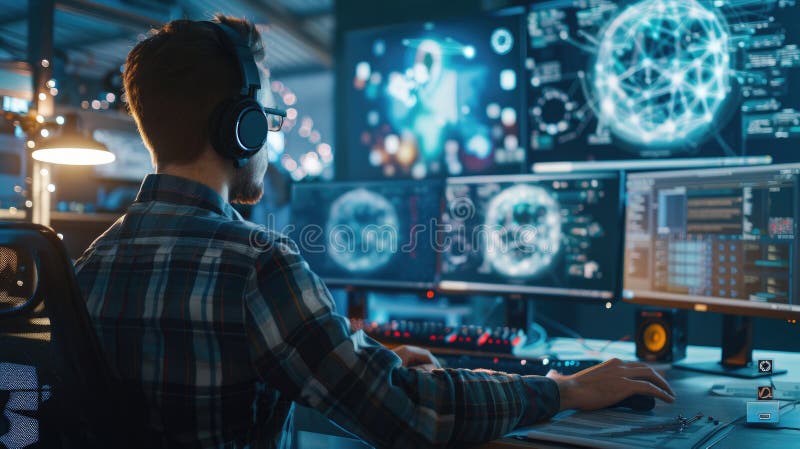 Game Designer with AI in Creative Workspace AIG60 Stock Illustration ...