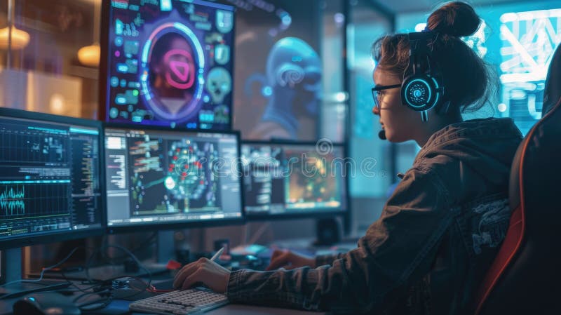 Game Designer with AI in Creative Workspace AIG60 Stock Photo - Image ...
