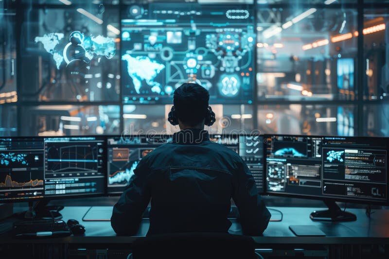 Game Designer with AI in Futuristic Workspace AIG60 Stock Photo - Image ...