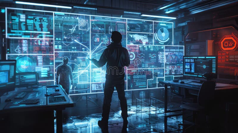Game Designer with AI in Futuristic Workspace AIG60 Stock Image - Image ...