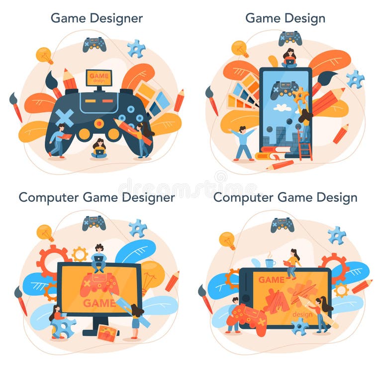 Game Designer Concept Set. Creative Process of a Computer Video Game Building Stock Vector ...