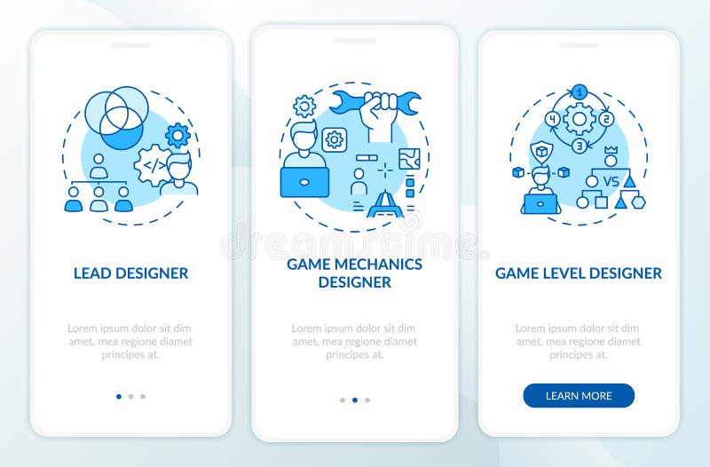 Game Designers Types Onboarding Mobile App Page Screen with Concepts ...