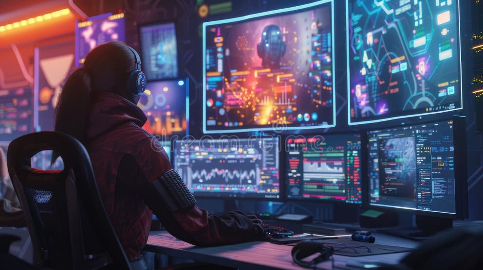 Game Developer with AI in Creative Workspace AIG60 Stock Illustration ...