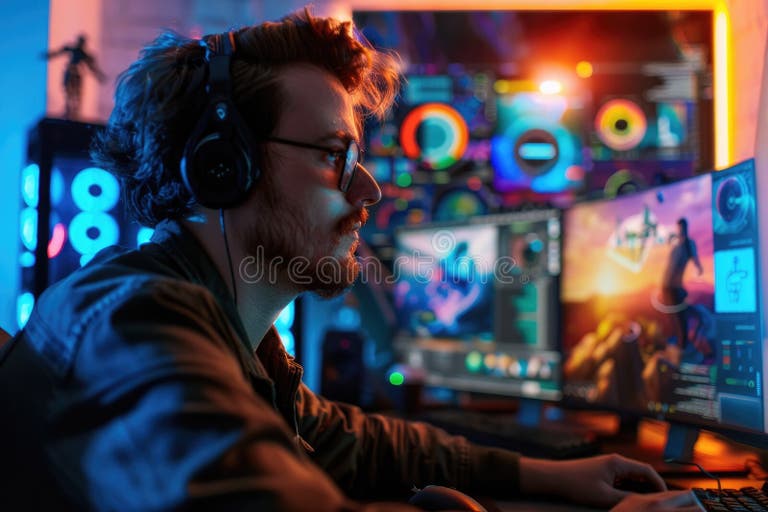 Game Developer with AI in Creative Workspace AIG60 Stock Image - Image ...