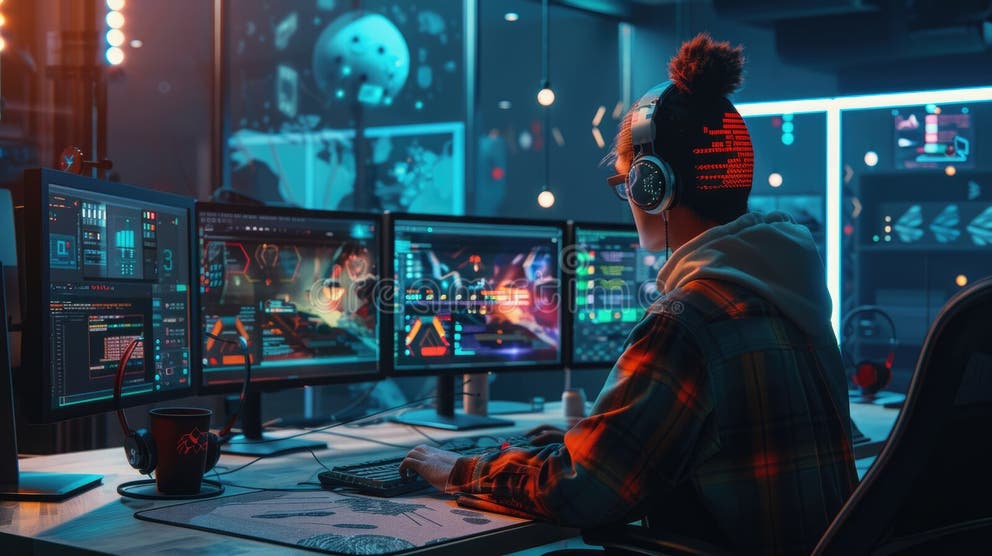 Game Developer with AI in Creative Workspace AIG60 Stock Image - Image ...